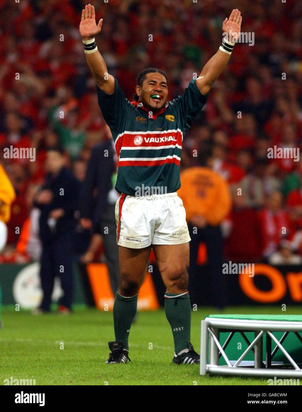 Leicester Tigers' Freddie Tuilagi celebrates his sides win over Munster ...