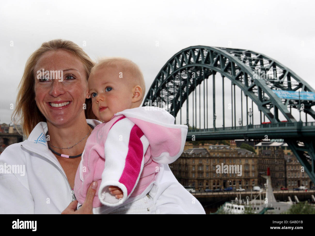 Paula Radcliffe with her daughter Isla during a photocall at the Hilton ...
