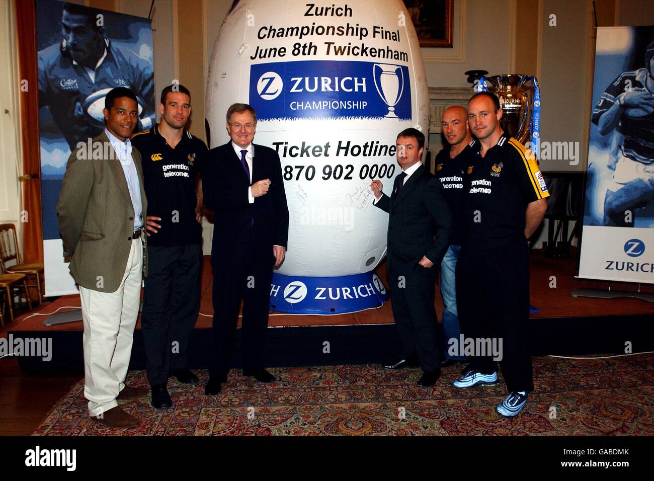 (L-R) Zurich's Jeremy Guscott with Wasps' Joe Worsley, Zurich's Sandy ...