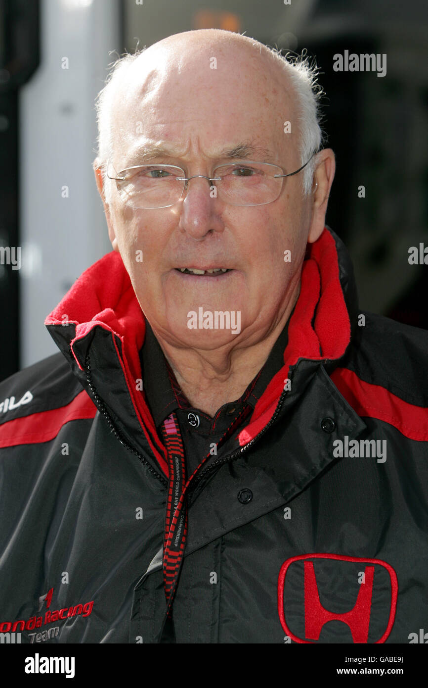 Commentator Murray Walker in the pits during the British Grand Prix ...