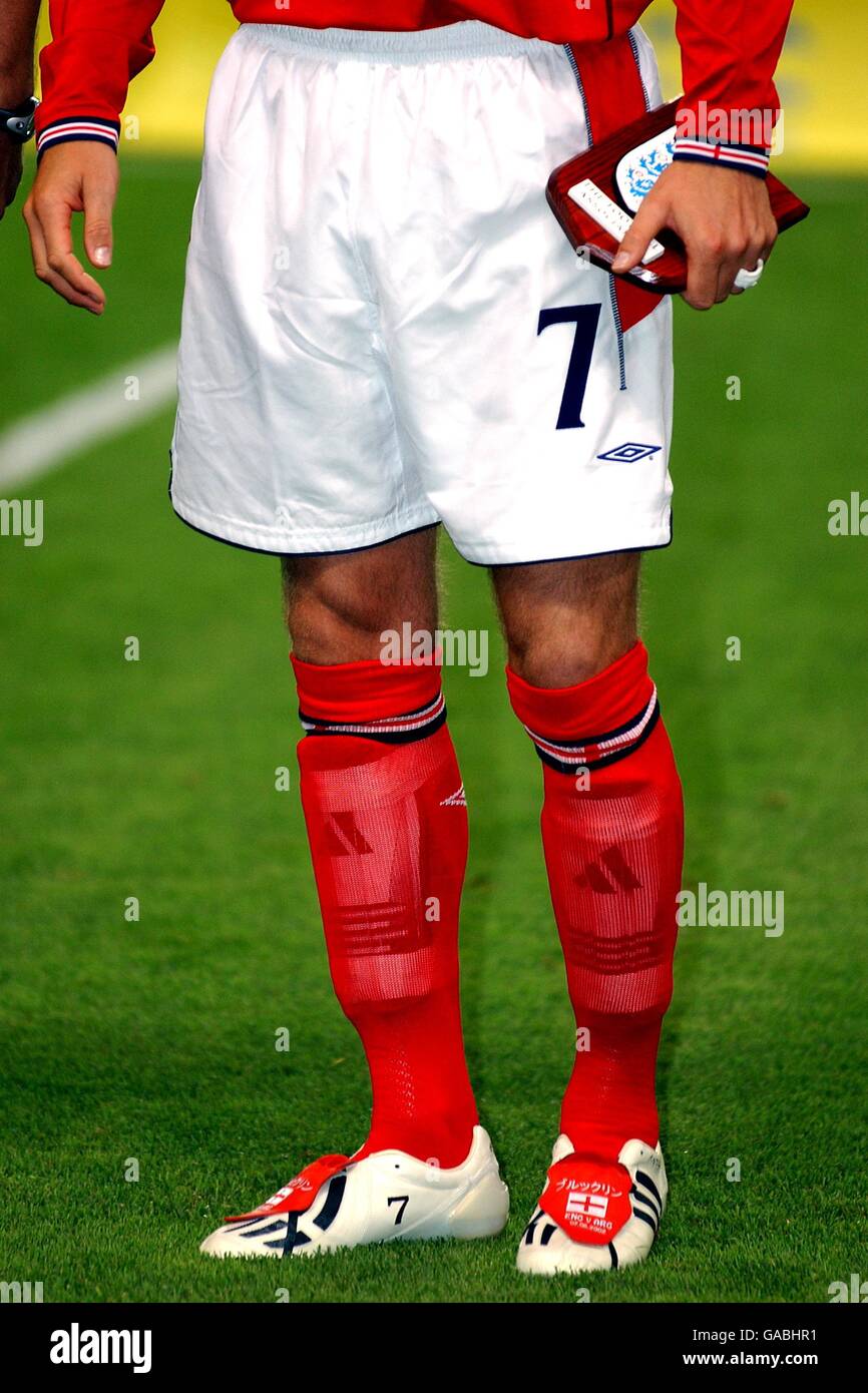 The boots of England's captain David Beckham with "Beckham" inscribed ...