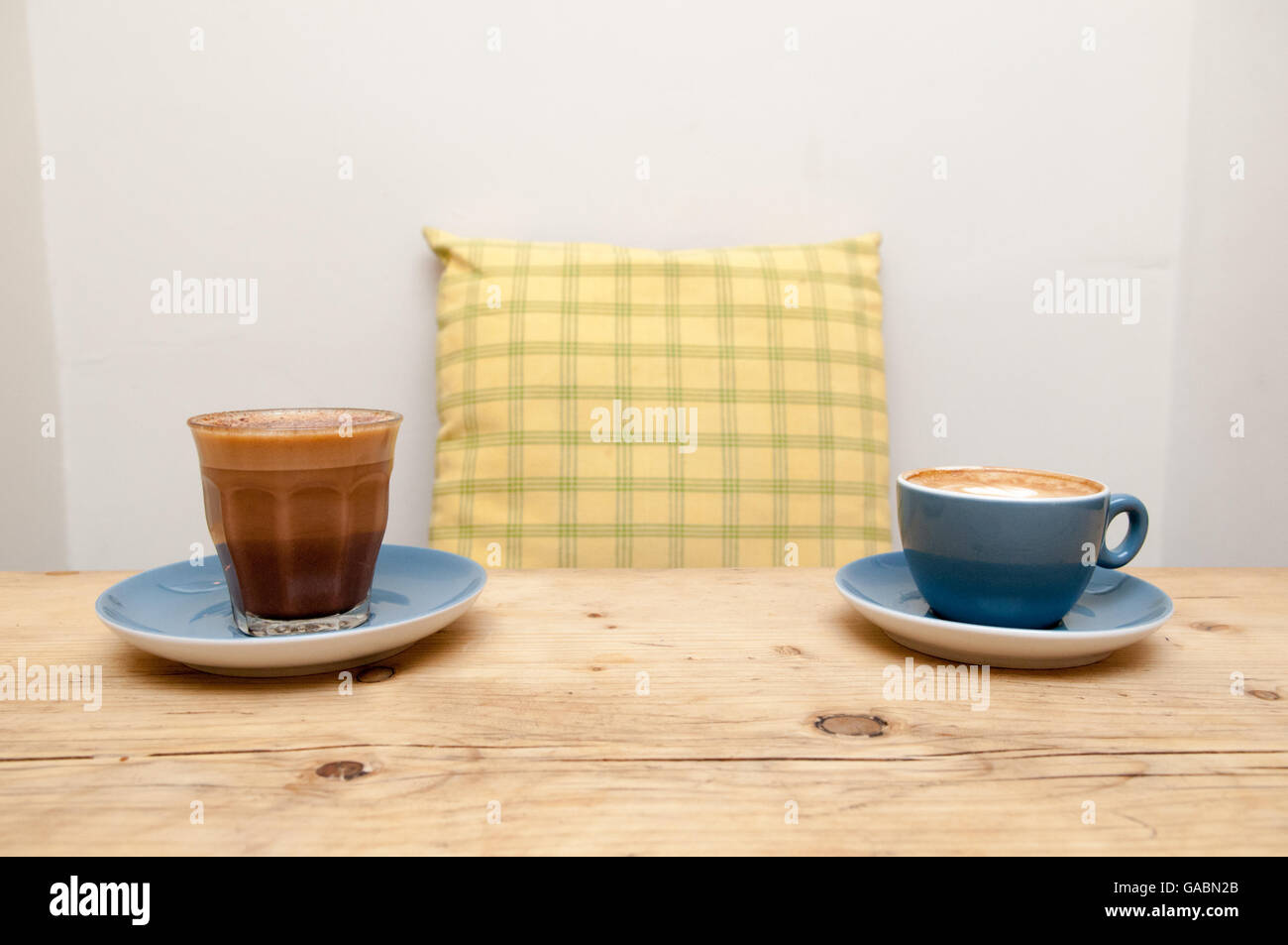 Two cups of coffee on the cafe table Stock Photo - Alamy