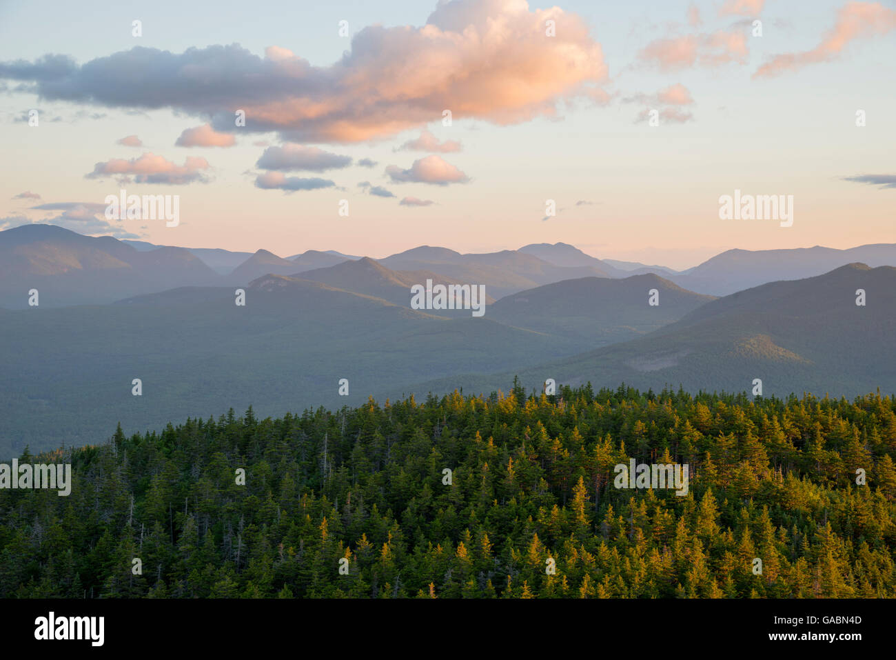 View north from Mount Chocorua summit at sunrise, summer, White ...