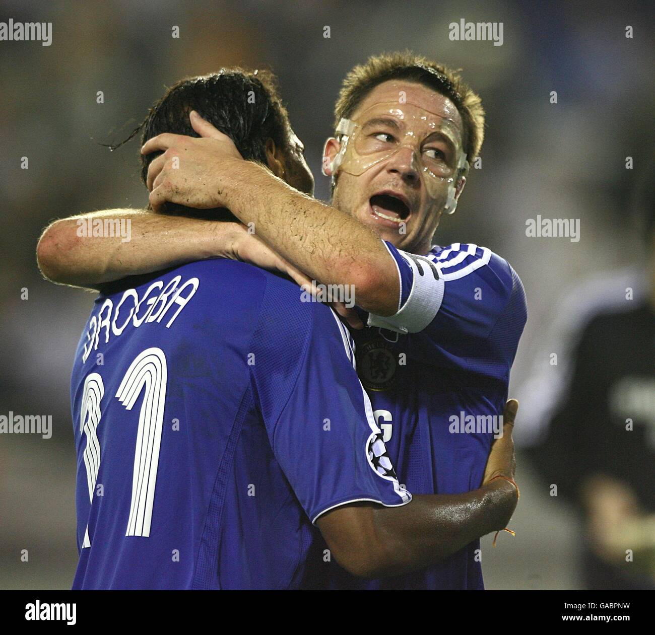 Chelsea's Didier Drogba and John Terry celebrate at the end of the game ...