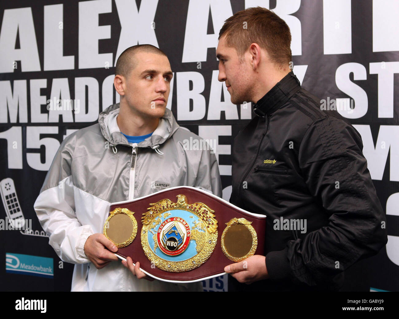 Alex Arthur with Stephen Foster JNR during a press conference at the ...