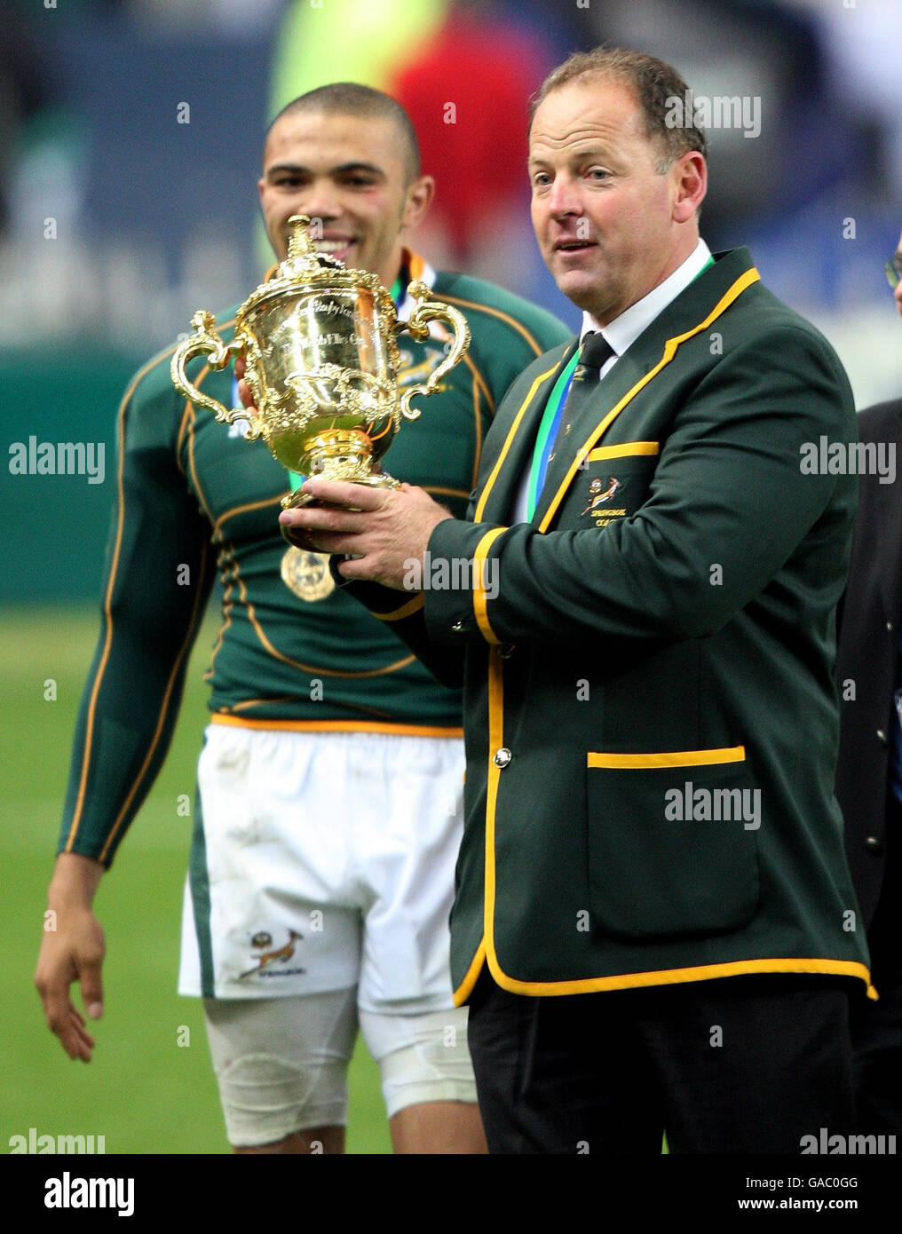 South Africa coach Jake White with the trophy following the IRB Rugby ...