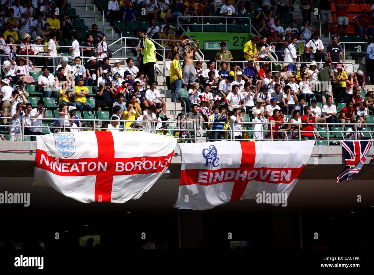 A Nuneaton Borough flag in the Ecopa Stadium for the England v Brazil ...