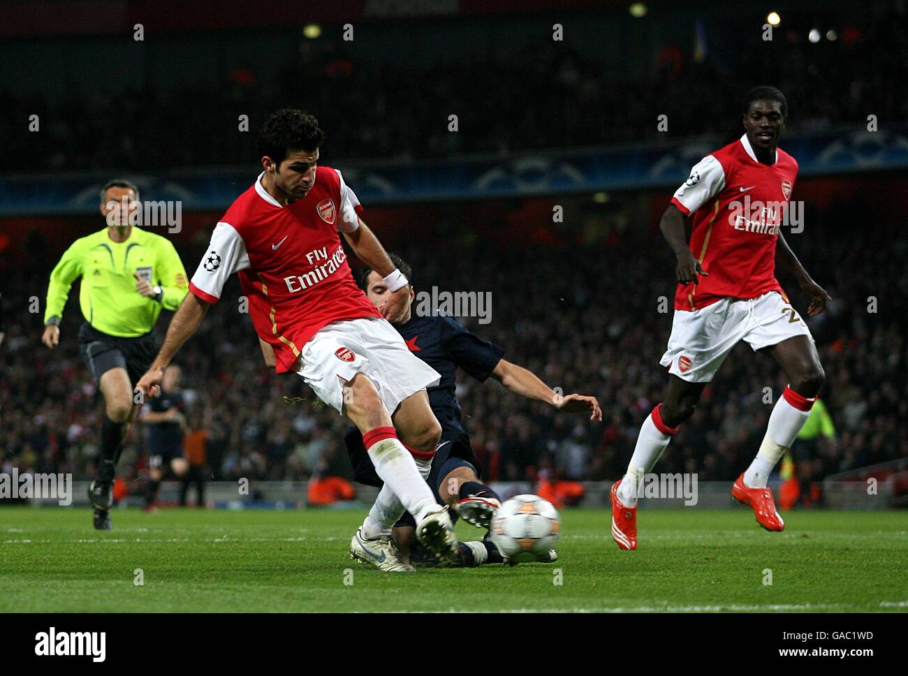 Arsenal's Francesc Fabregas scores his sides sixth goal of the game ...