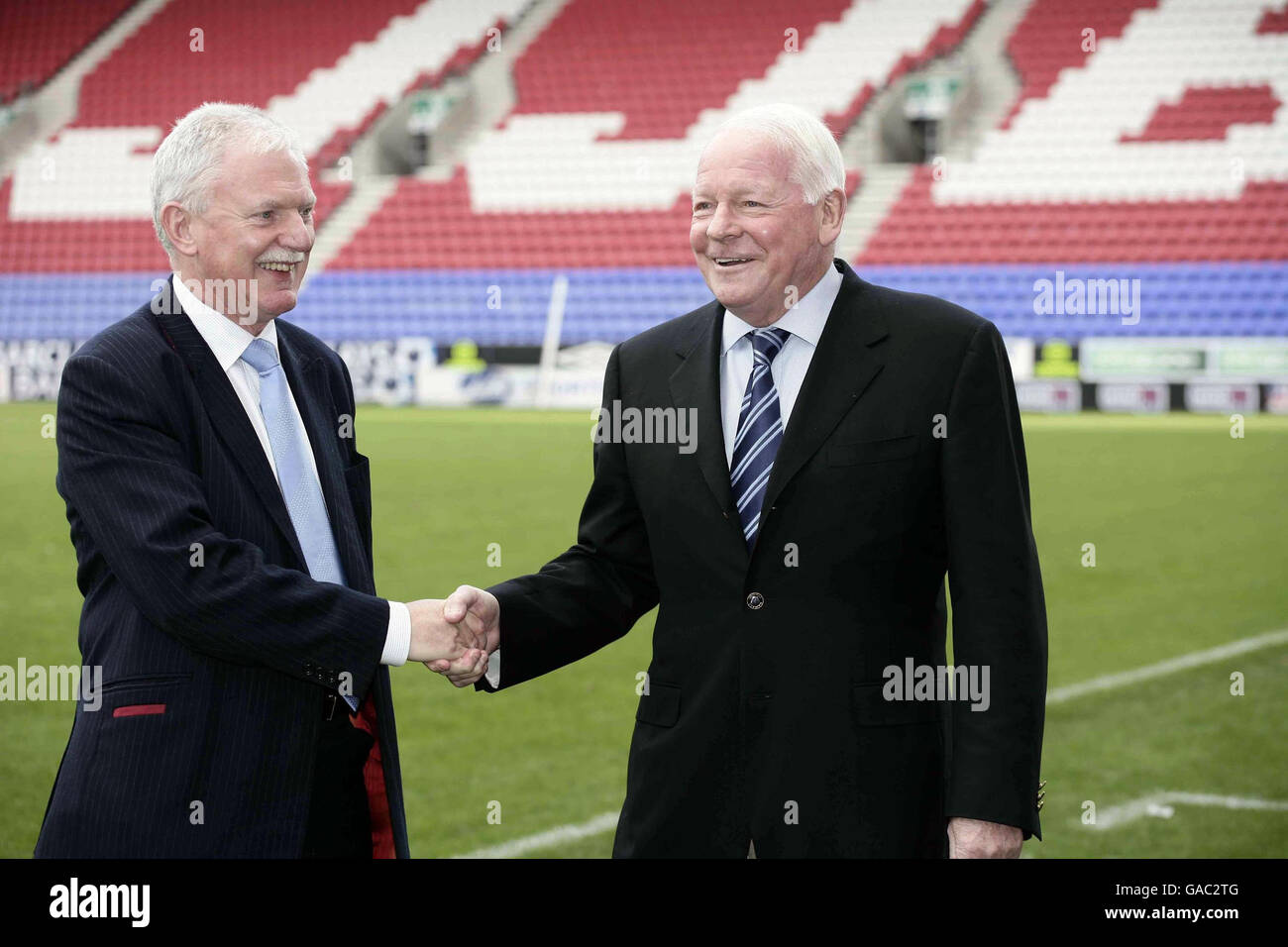 Ian Lenagan (left) and Dave Whelan after a press conference at the JJB ...