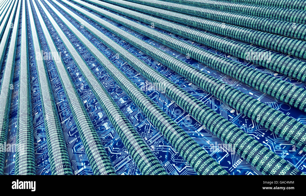 digital pipe with data on a ciruict board, 3d illustration Stock Photo ...