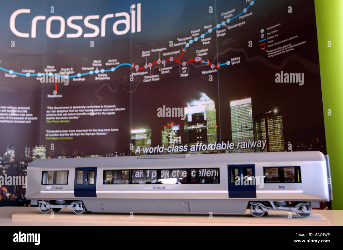 A model of a Crossrail train carriage and the route it will take as ...