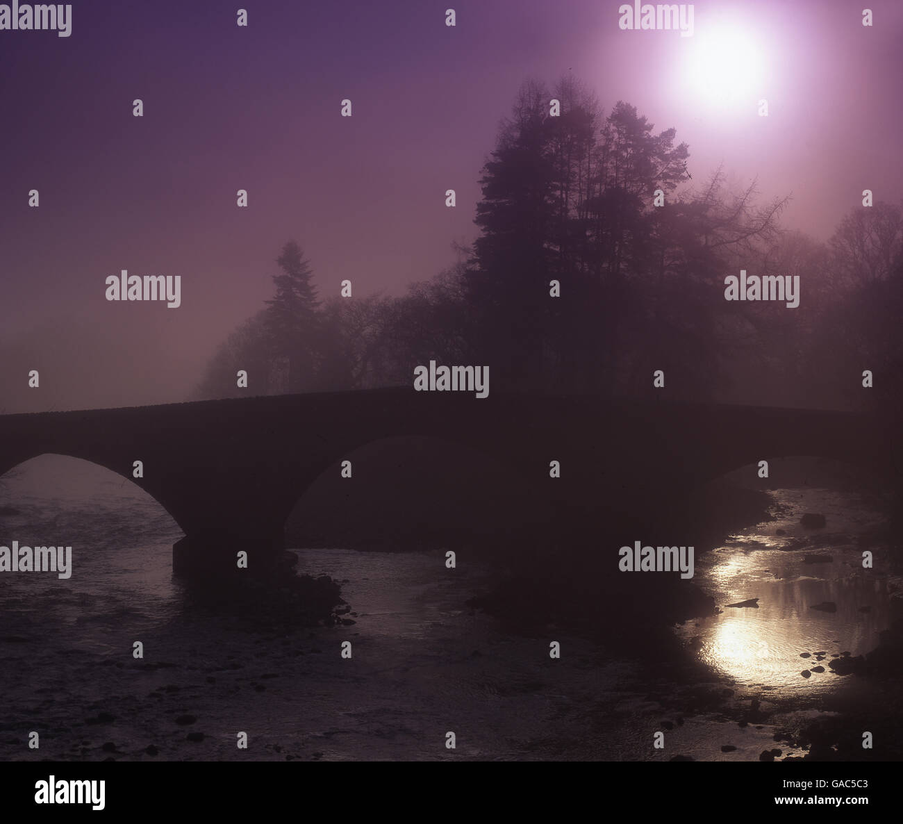 Misty scene over the old bridge at Crunachy, Argyll Stock Photo - Alamy