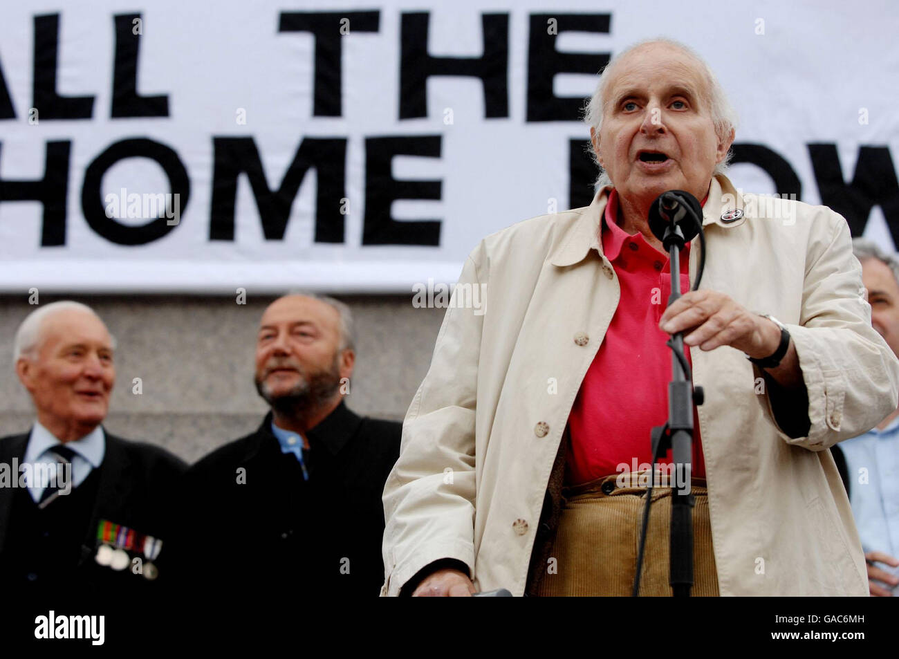 From left: Tony Benn, George Galloway and Walter Wolfgang at an anti ...