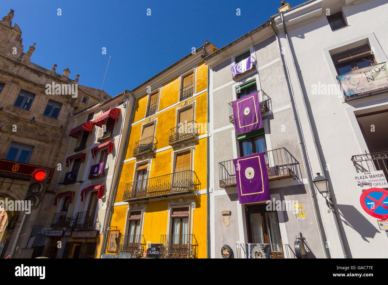 Typical streets and buildings of the famous city of Cuenca, Spain Stock ...