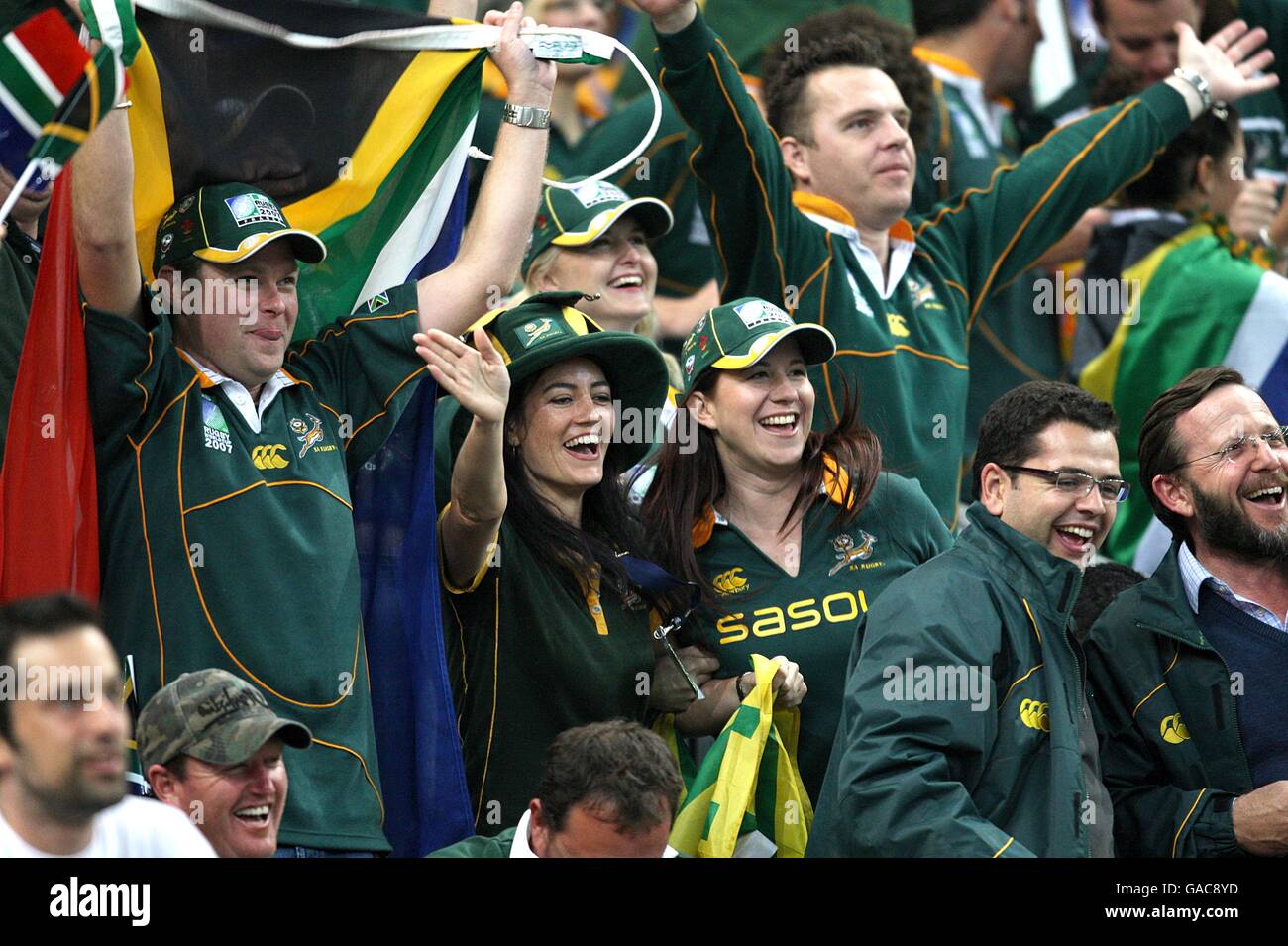 South africa fans cheer on their team from the stands hi-res stock ...