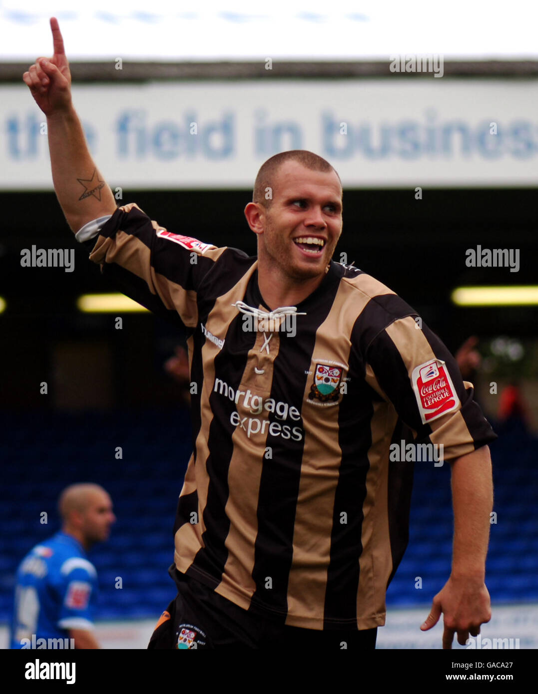 Barnet's Adam Birchall celebrates scoring their second goal Stock Photo ...