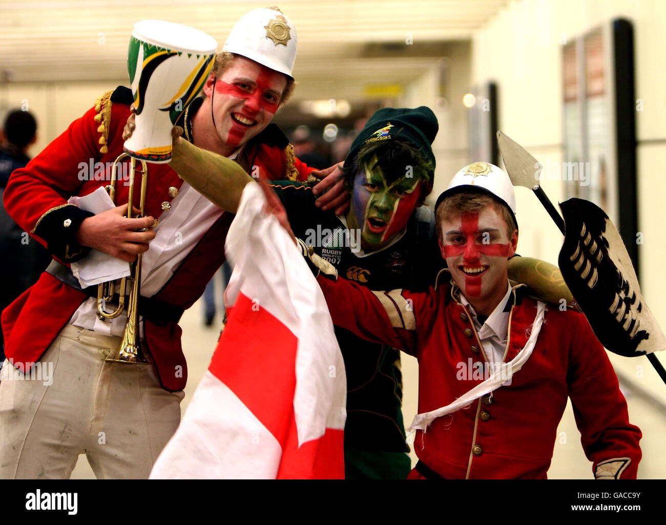 England fans (left to right) George Bone, Oliver Aiken and Jamie Graves ...