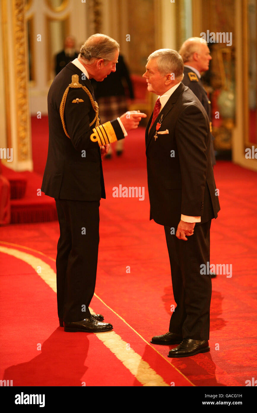 Mr. Bernard Crimp from Redhill is made an MBE by the Prince of Wales at Buckingham Palace Stock ...