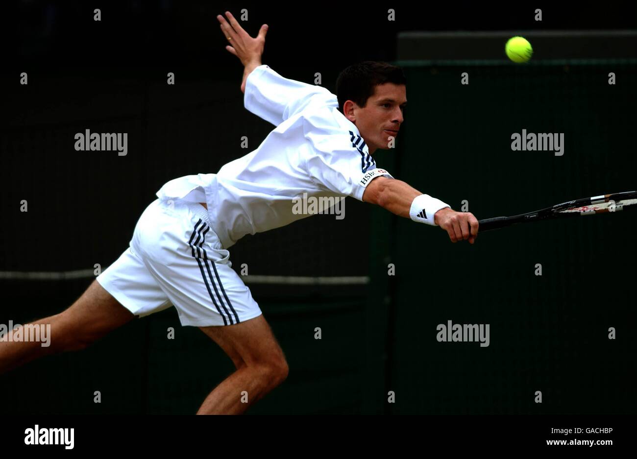 Tennis - Wimbledon 2002 - Fourth Round. Tim Henman in action against ...