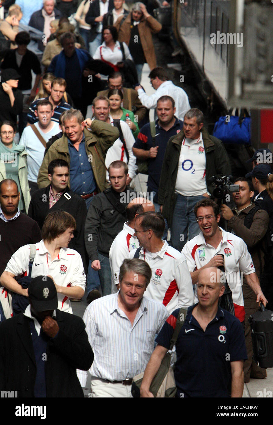 English rugby supporters in Paris today as they arrive by Eurostar in ...