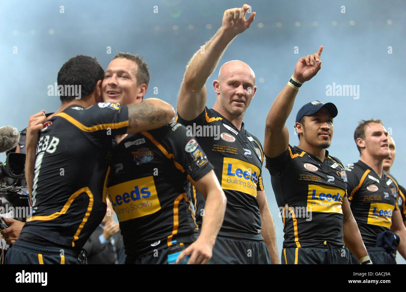Leeds Rhinos' Keith Senior (centre) and teammates celebrate after ...