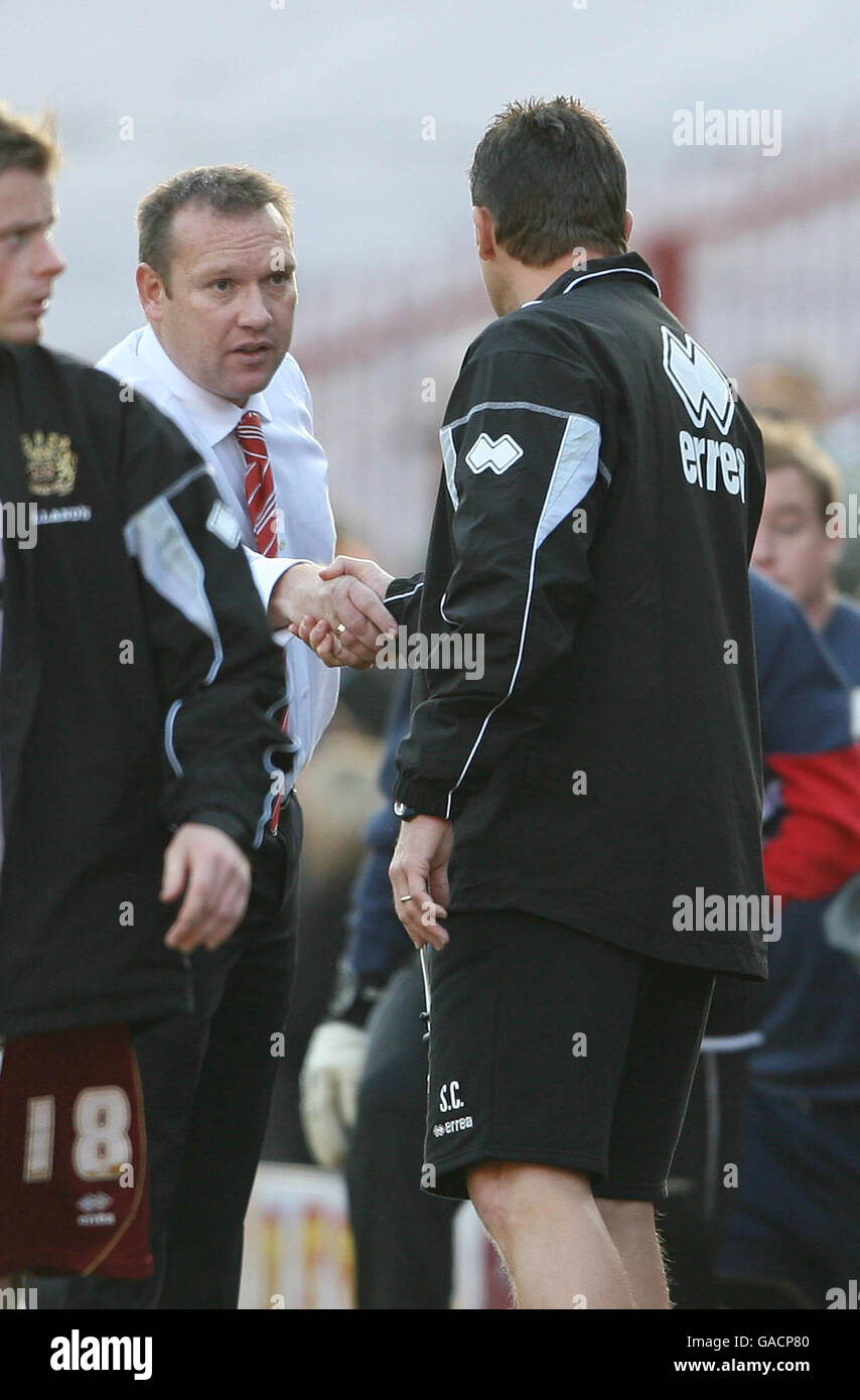 Barnsley`s Manager Simon Davey and Burnley's manager Steve Cotterill ...