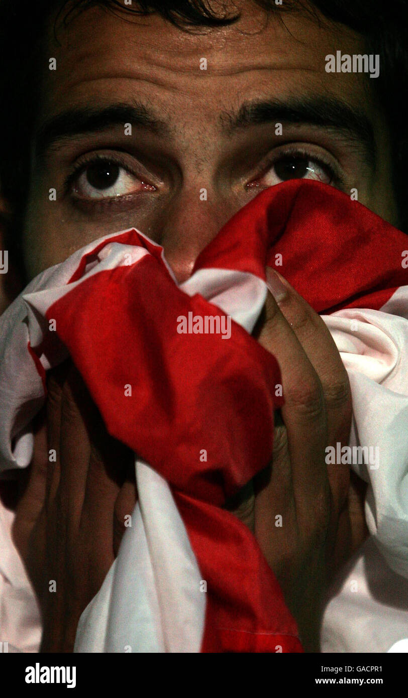 Rugby World Cup Final. An England fan at the O2 Arena watches the World ...