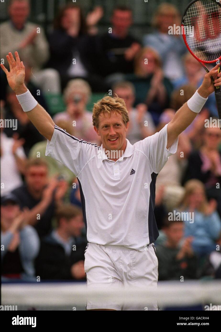 Sweden's Jonas Bjorkman celebrates defeating Wayne Arthurs in the final ...