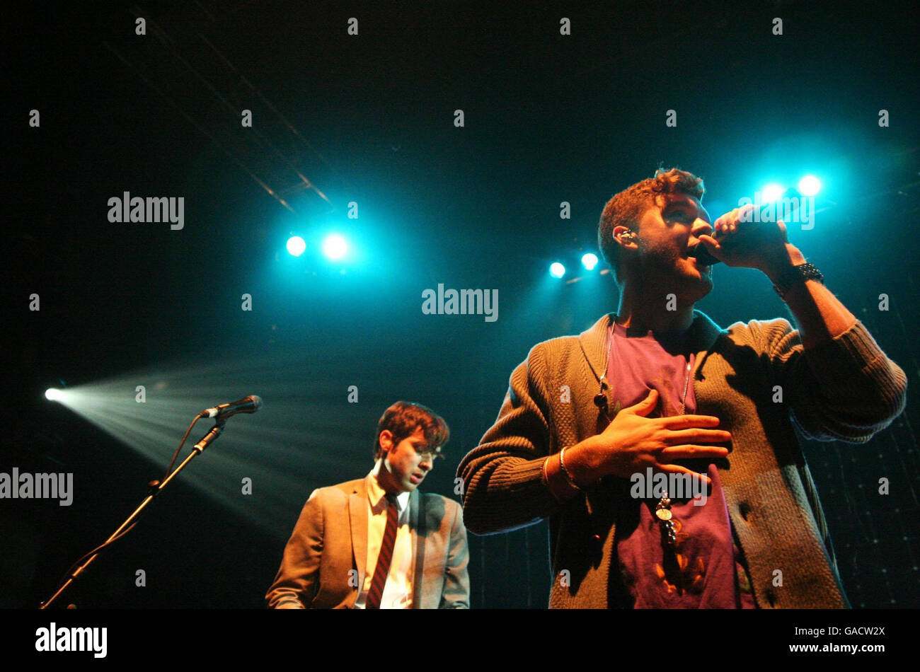 Daniel Merriweather (right) performs on stage with Mark Ronson at the ...