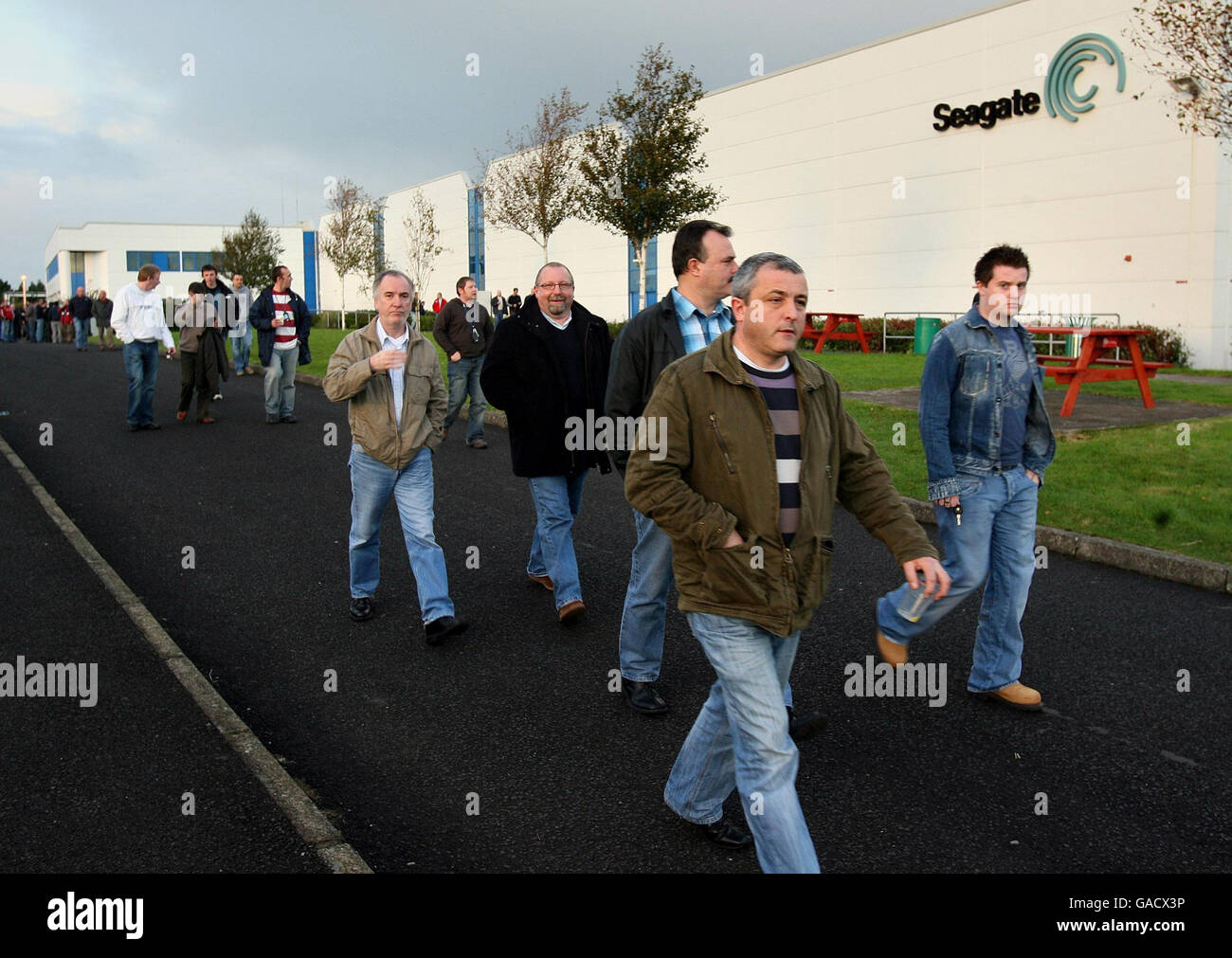 Employees of US-owned Seagate Technologies leave the company's Limavady ...