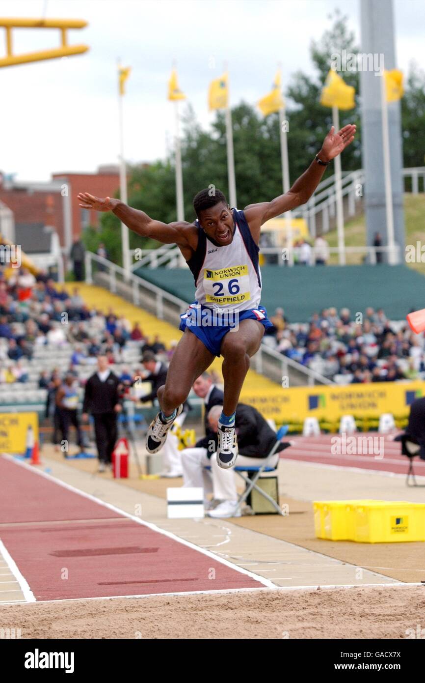 Larry Achike in action in the men's triple jump competition Stock Photo ...