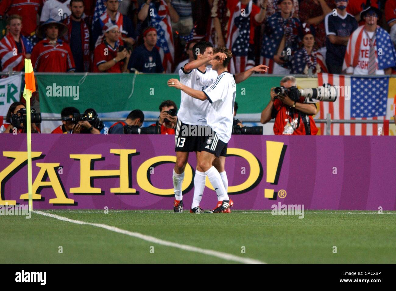 Germany's Michael Ballack celebrates scoring the winning goal with ...