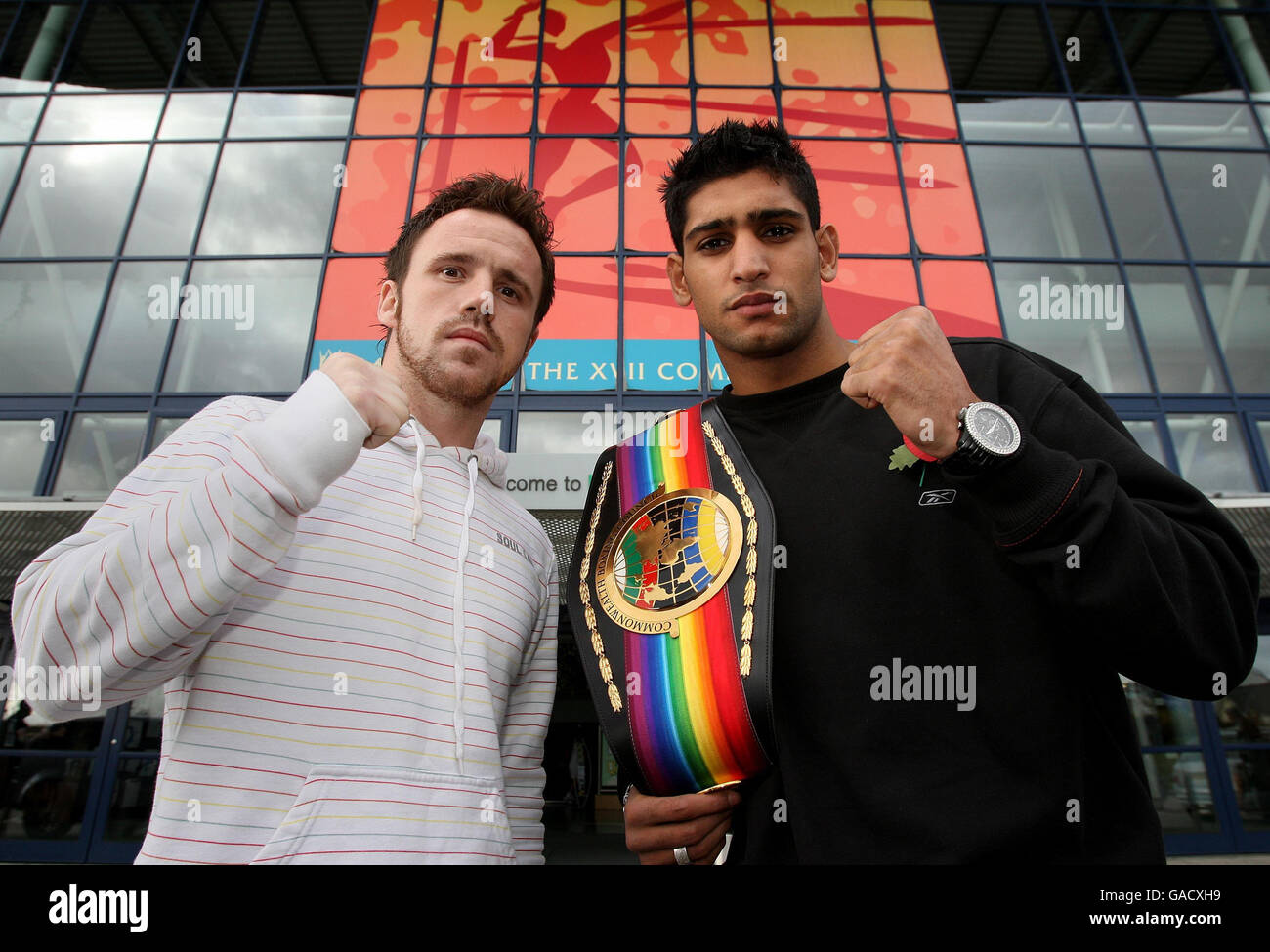 Amir Khan with Graham Earl during a press conference at Bolton Arena ...