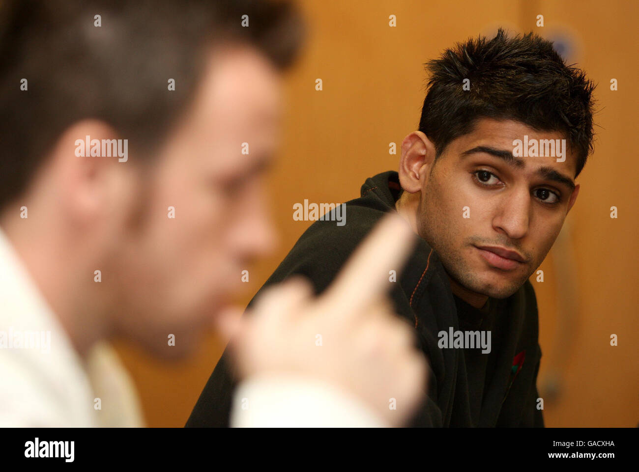 Amir Khan with Graham Earl during a press conference at Bolton Arena ...