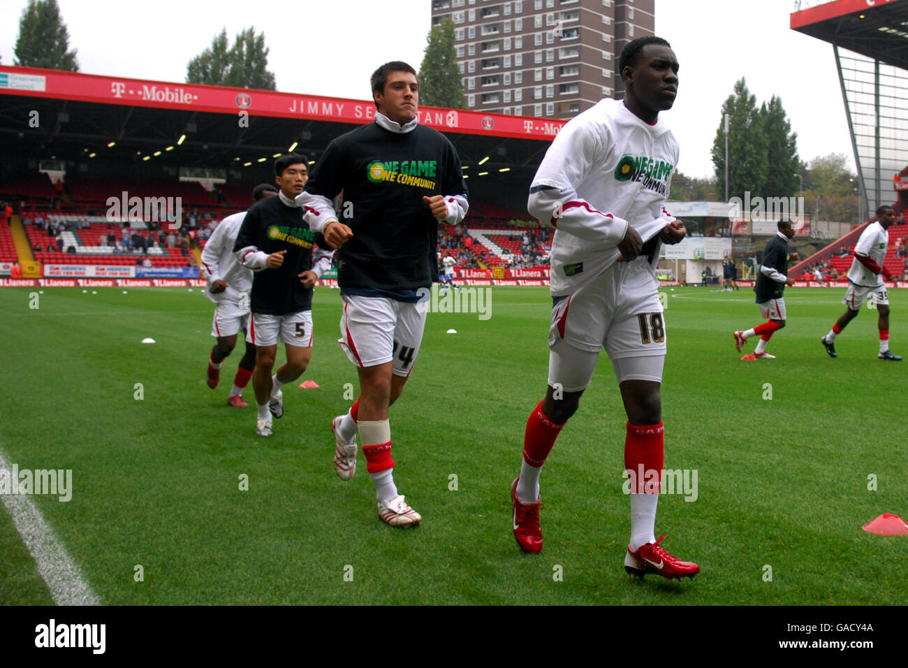 Charlton Athletic's Grant Basey and Lloyd Sam warm up before the game ...