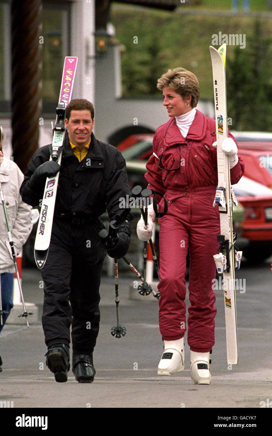 Royalty - Princess of Wales and Viscount Linley - Lech, Austria Stock ...