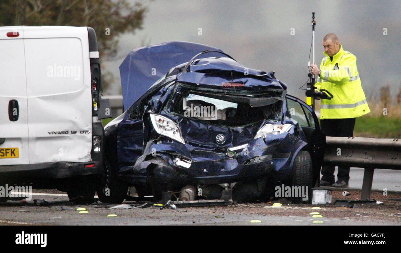 The scene following a fatal crash on the M8 near Livingston, Scotland ...