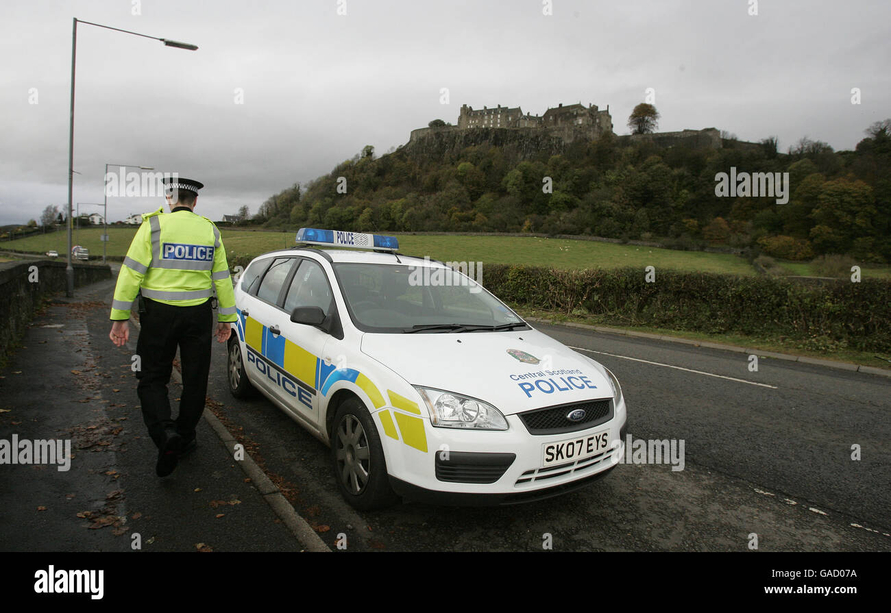 Central Scotland Police officer beside police car at Stirling Castle ...