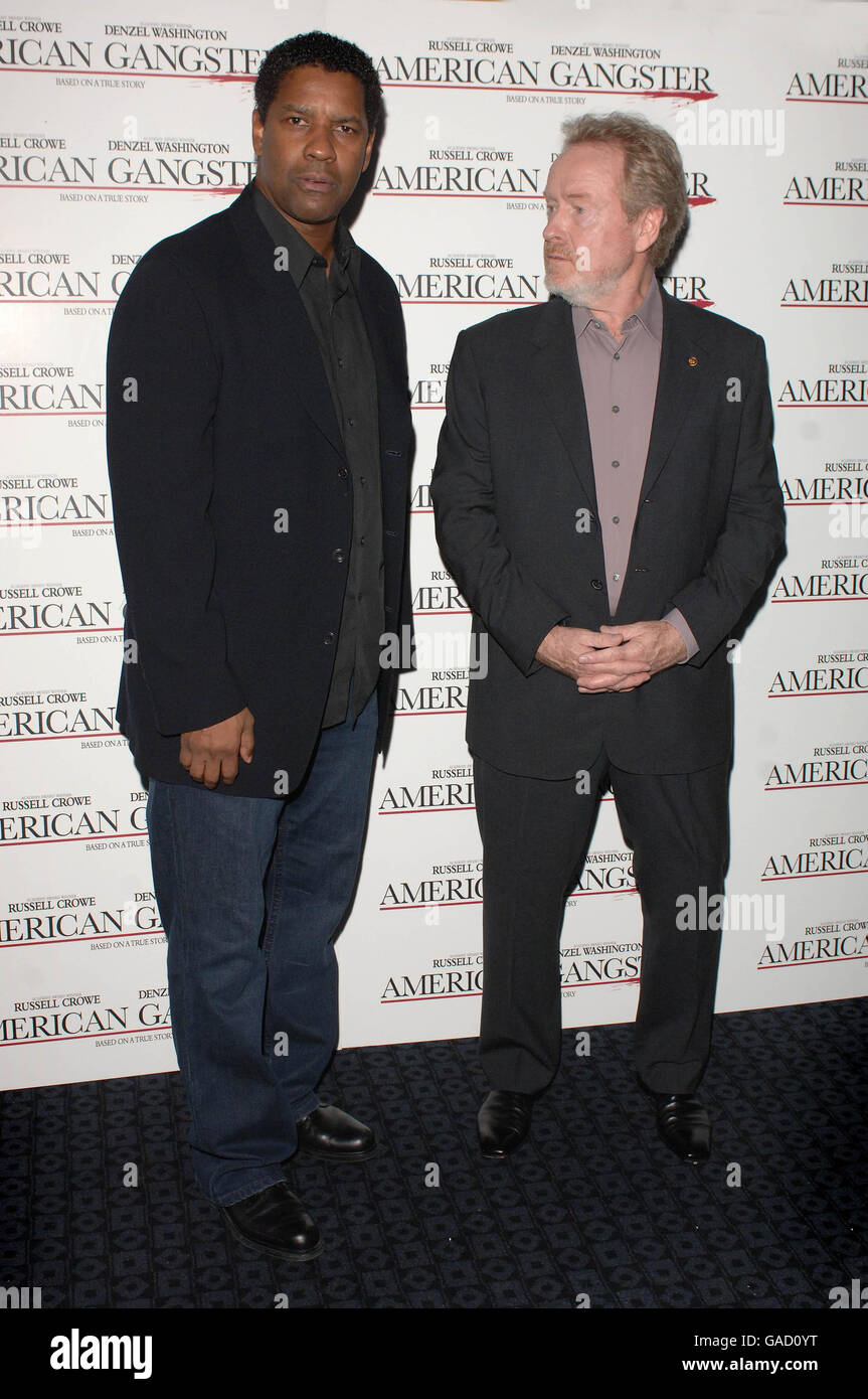 Denzel Washington (left) & Ridley Scott attend a photocall ahead of the ...