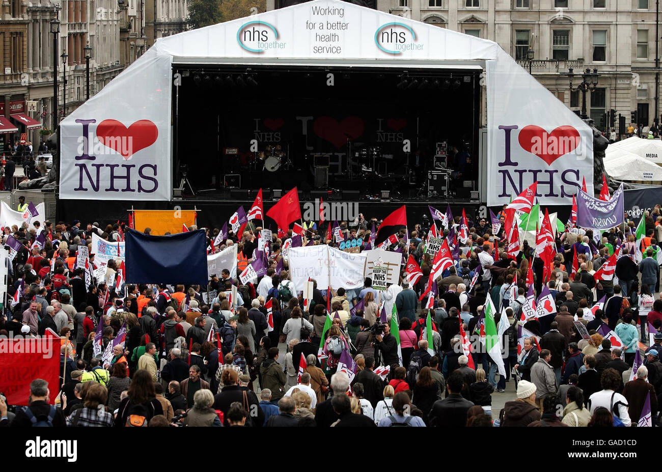 The "I Love The NHS" rally assembles in Trafalgar Square after a march ...