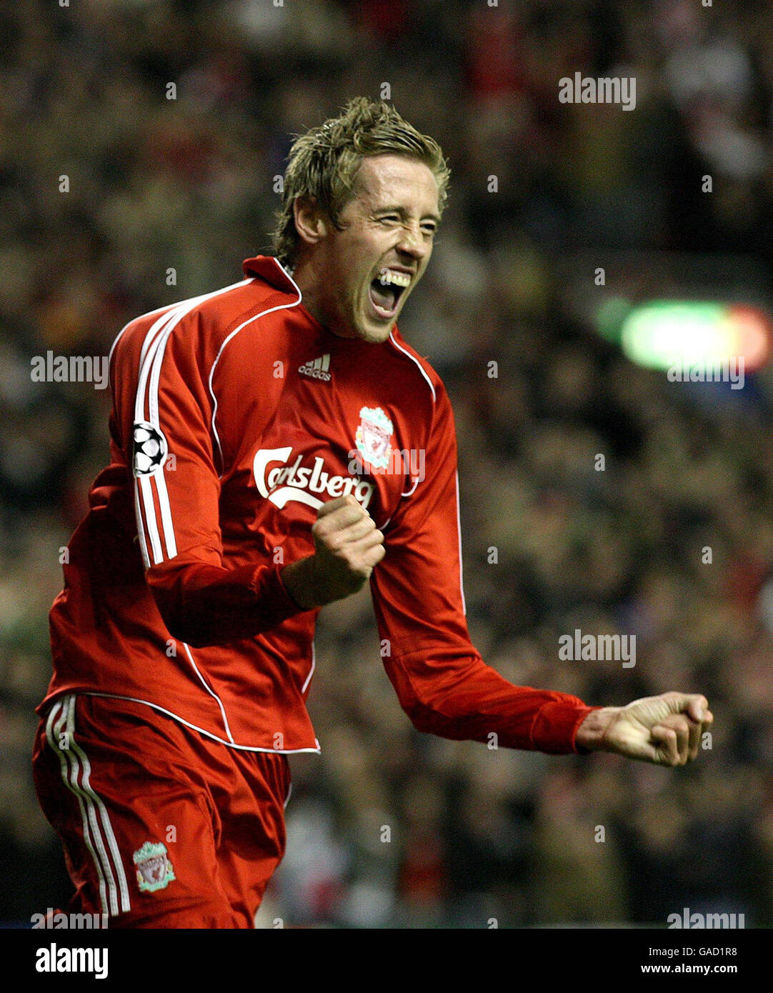 Liverpool's Peter Crouch celebrates his goal during the UEFA Champions ...