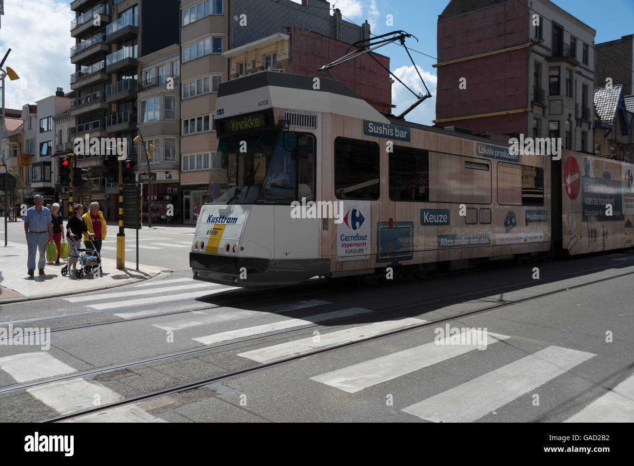 The Coastal Tram (Kusttram) and tramlines in the Belgian coastal town ...