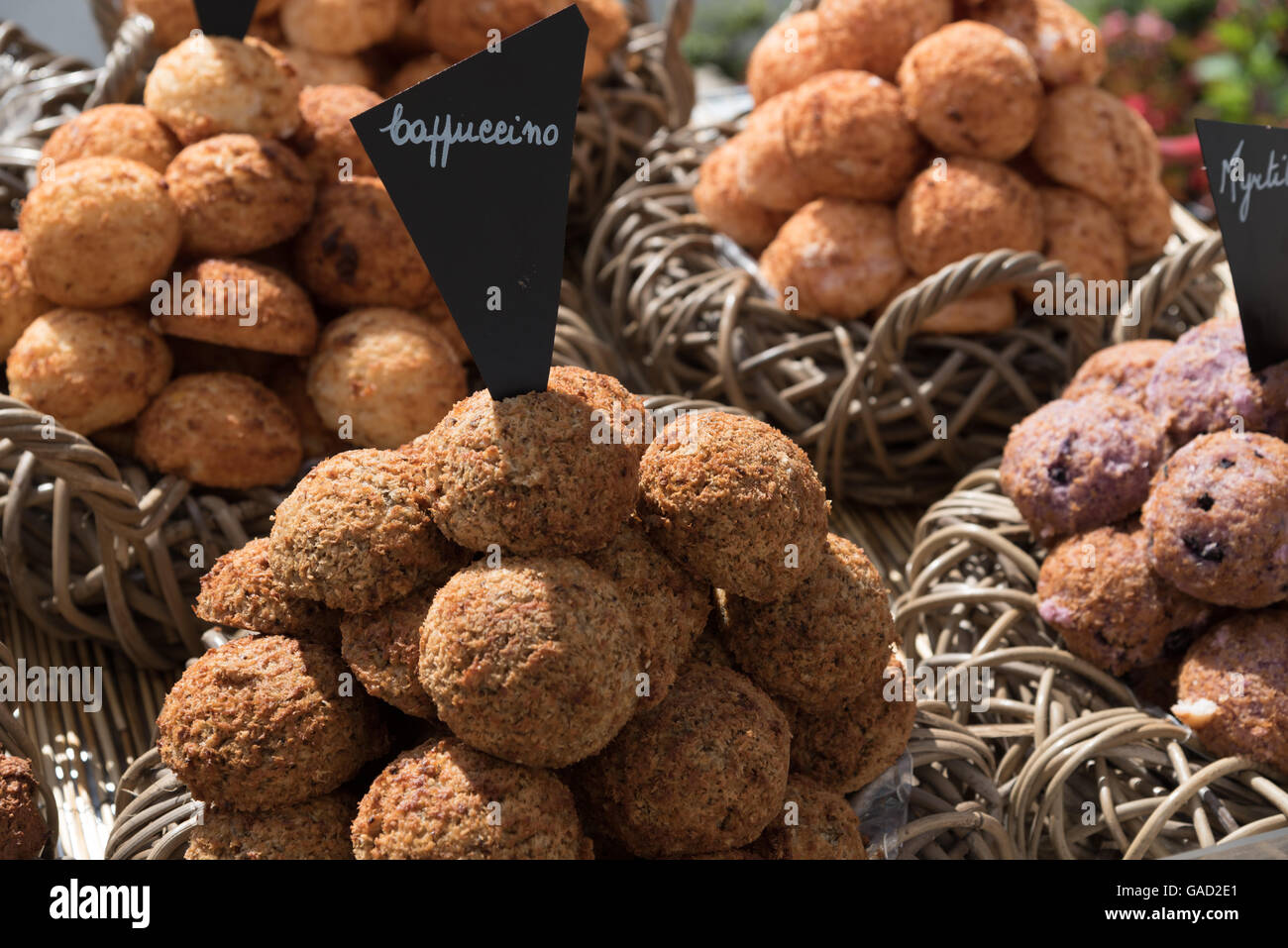 Homemade Belgian macaroons for sale at the Saturday market, De Panne ...