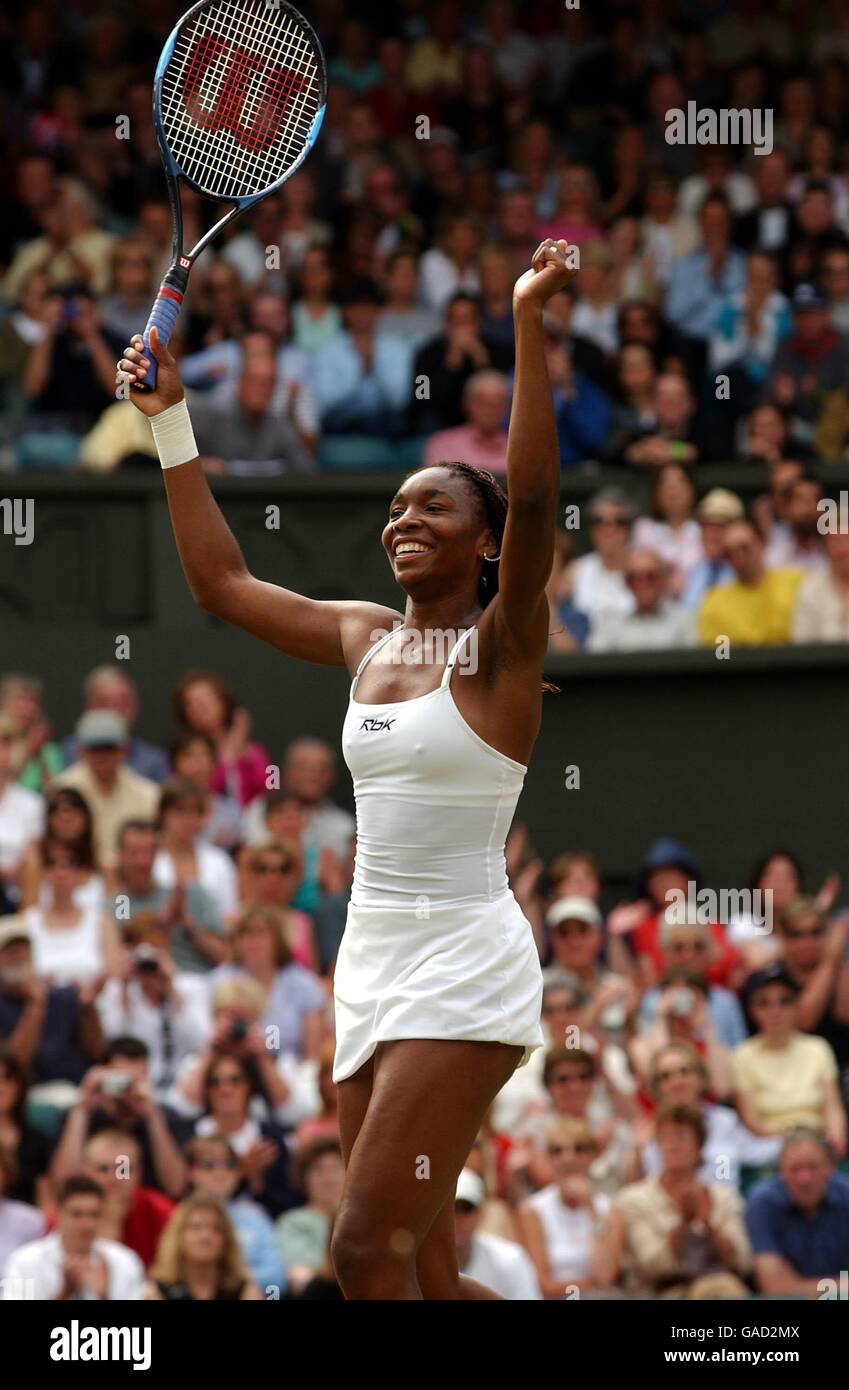 Tennis - Wimbledon 2002 -. Venus Williams celebrates her win over ...