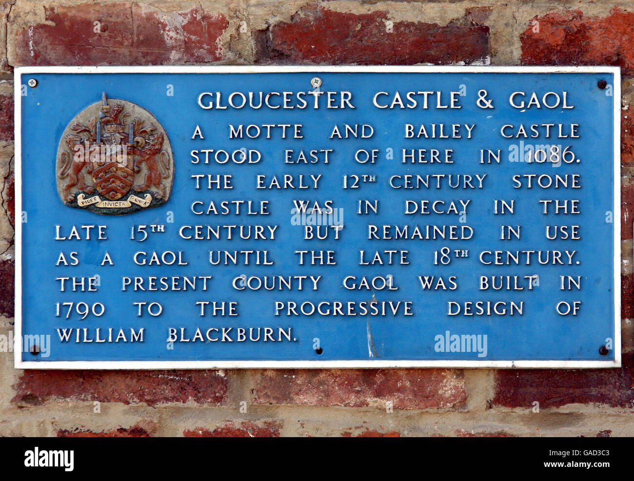 General view of a sign outside HMP Gloucester in Barrack Square ...