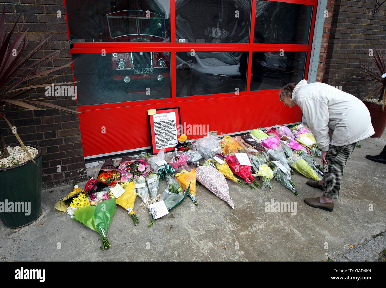 Floral tributes laid outside Alcester fire station, Warwickshire, as ...