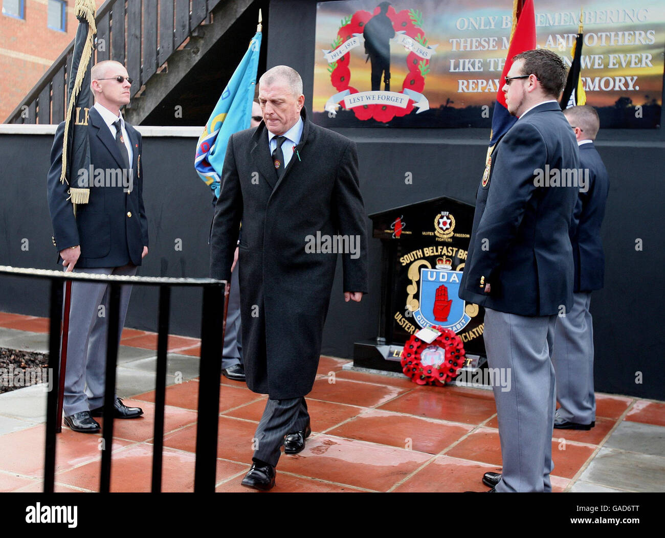Jackie McDonald UDA leader, after laying a wreath at the Sandy Row ...