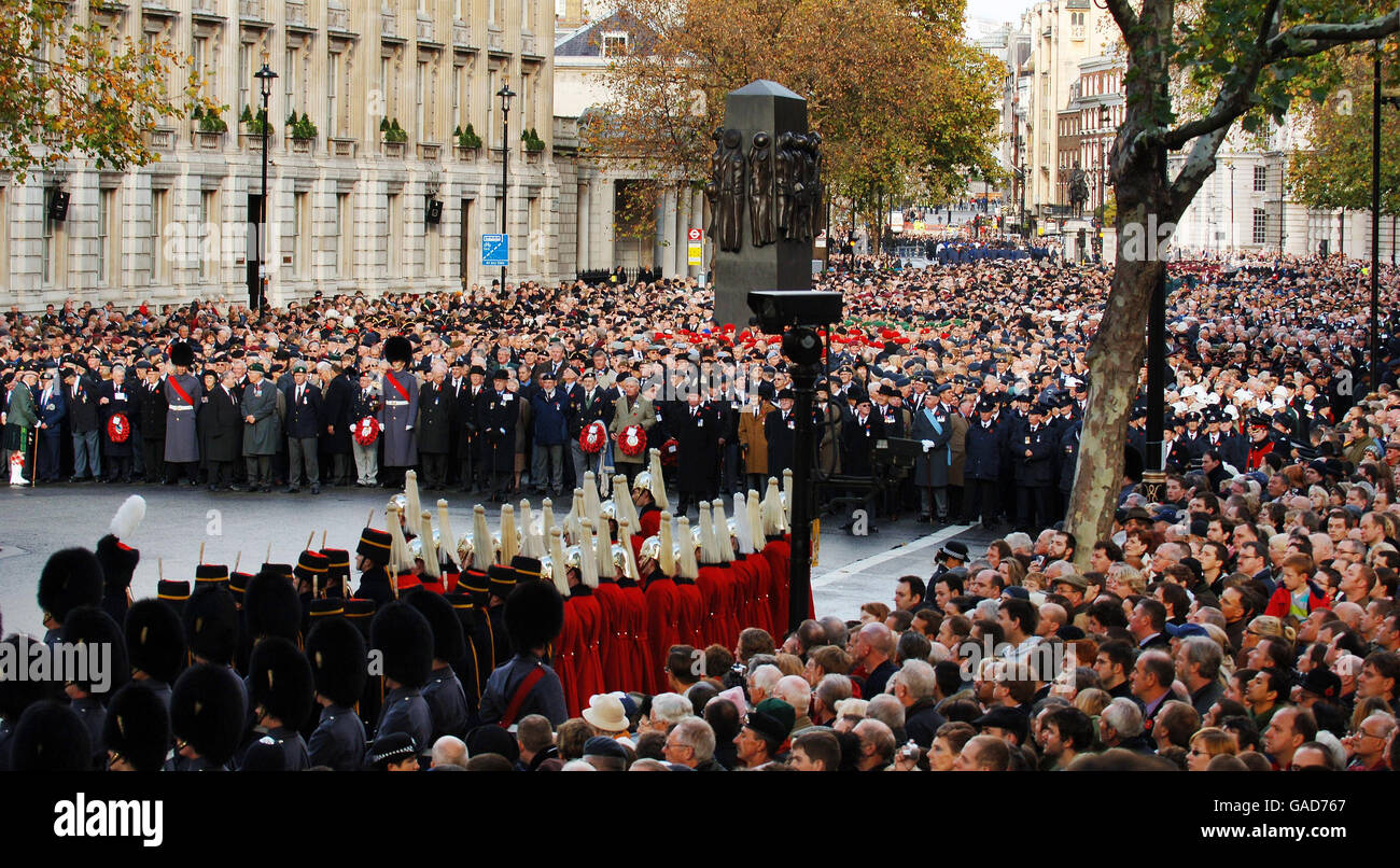 Crowds and marchers during a ceremony at the Cenotaph, London ...