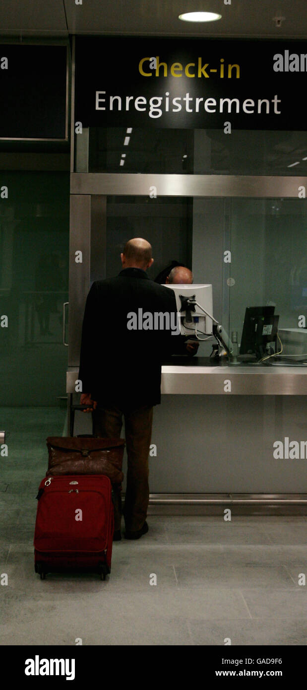 A general view of a passenger checking in at the Eurostar terminal at ...