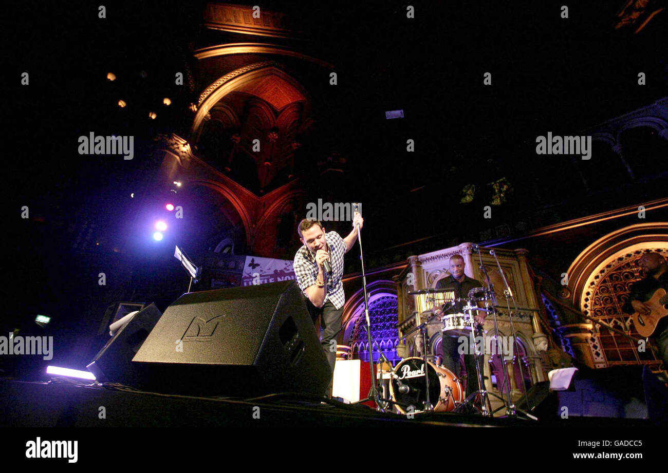 NO MERCHANDISING. Will Young performing on stage at the Union Chapel in ...